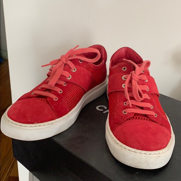 CHANEL | Shoes | Chanel Sneakers Redpink Mesh Suede | Poshmark